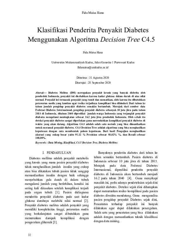 (PDF) Klasifikasi Penderita Penyakit Diabetes Menggunakan Algoritma ...