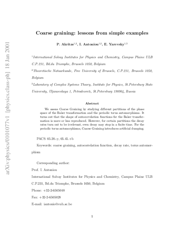 (PDF) Coarse graining: lessons from simple examples