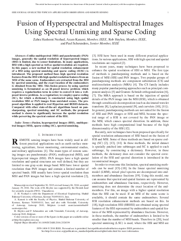 (PDF) Fusion of Hyperspectral and Multispectral Images: A Novel Framework Based on ...