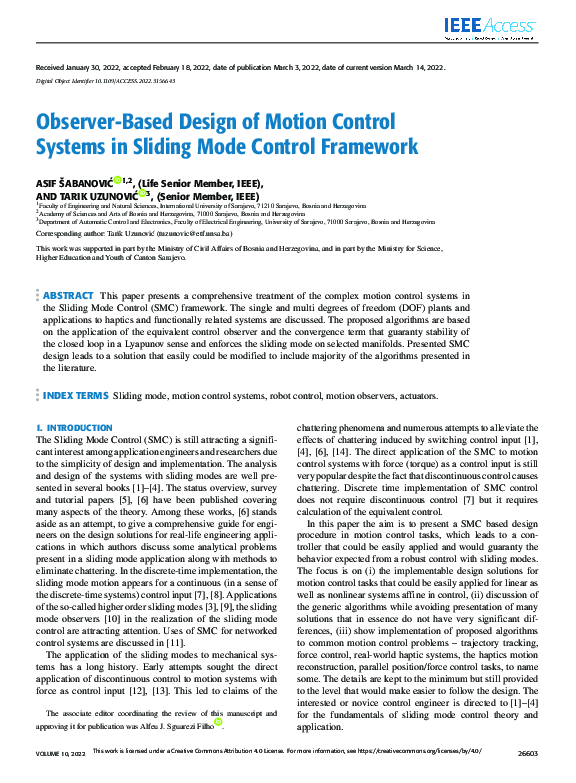(PDF) Observer-based Design of Complex Motion Control Systems in SMC Framework