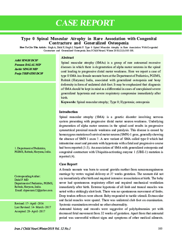 (PDF) Type 0 Spinal Muscular Atrophy in rare association with ...