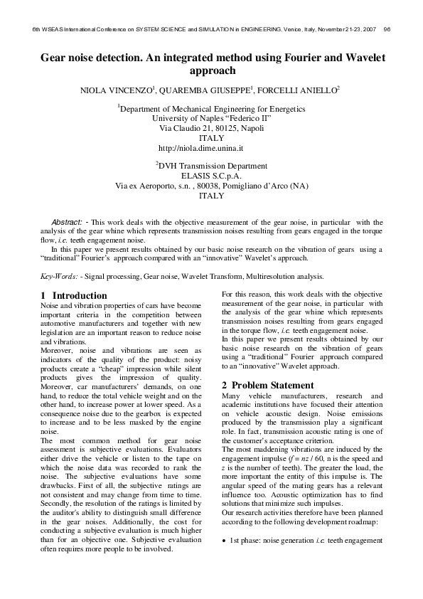 Pdf Gear Noise Detection An Integrated Method Using Fourier And Wavelet Approach