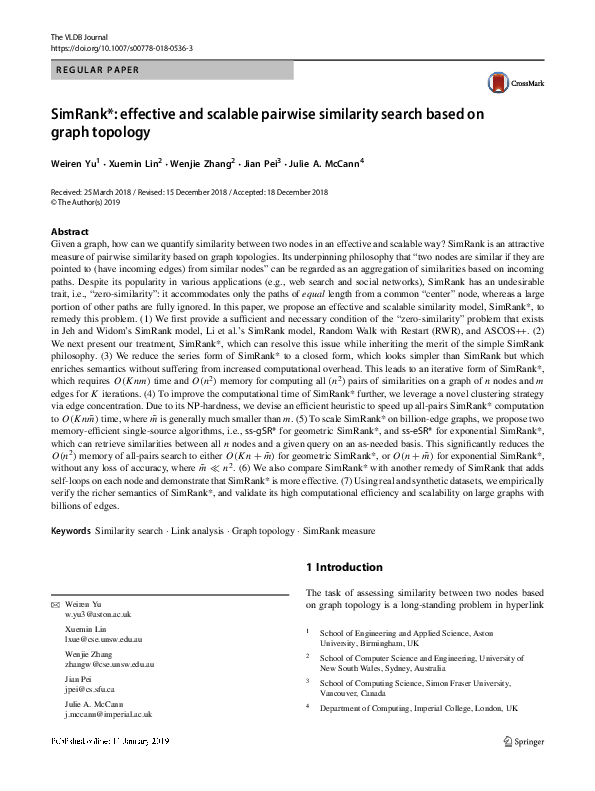 (PDF) SimRank*: effective and scalable pairwise similarity search based ...