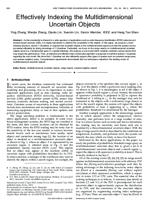 (PDF) Effectively Indexing the Multidimensional Uncertain Objects