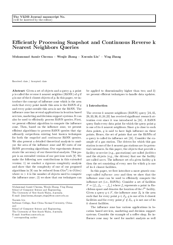 (PDF) Efficiently processing snapshot and continuous reverse k nearest neighbors queries