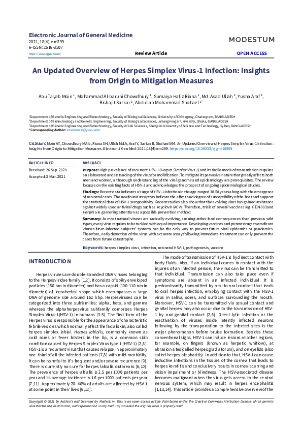 (PDF) An Updated Overview of Herpes Simplex Virus-1 Infection: Insights from Origin to ...