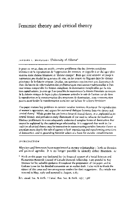 (PDF) Feminist theory and critical theory