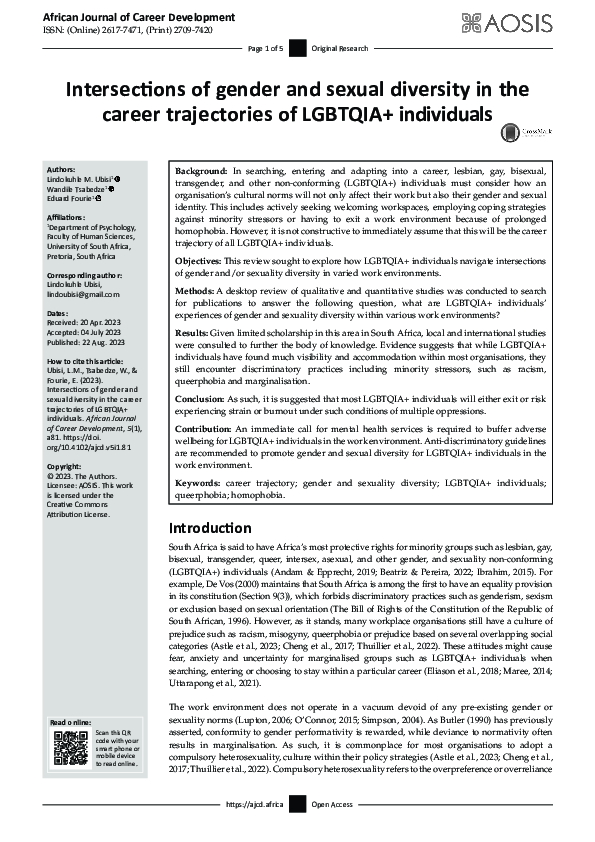 (PDF) Intersections of gender and sexual diversity in the career ...