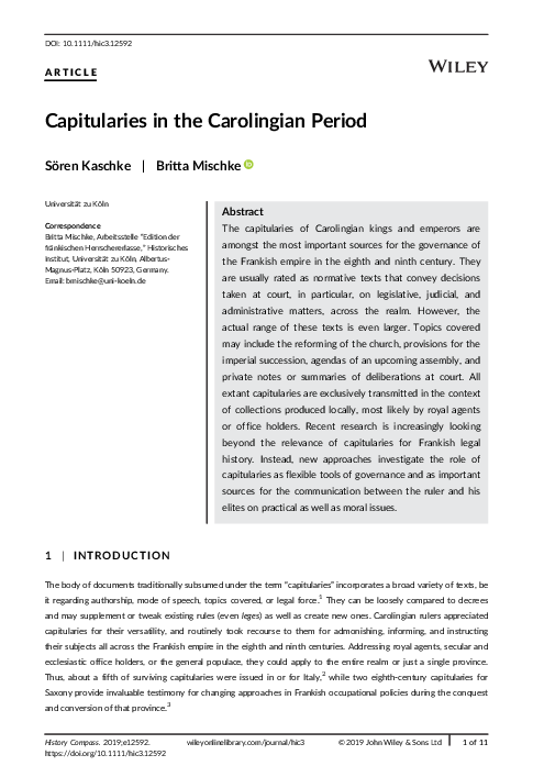 (PDF) Capitularies in the Carolingian Period