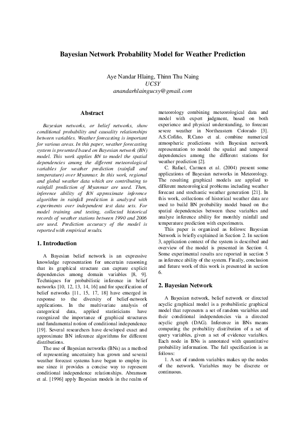 (PDF) Bayesian network probability model for weather prediction