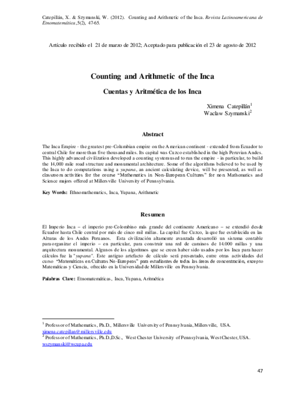 (PDF) Counting and Arithmetic of the Inca | Ximena Catepillan ...