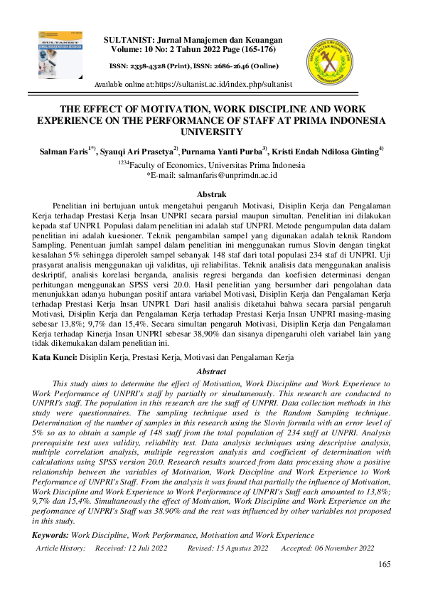 (PDF) The Effect of Motivation, Work Discipline and Work Experience on the Performance of Staff ...