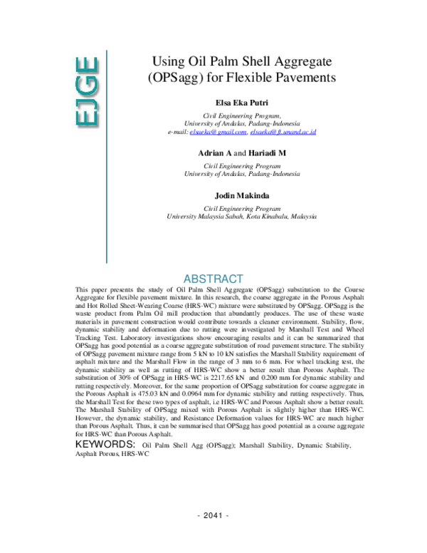 (PDF) Using Oil Palm Shell Aggregate (OPSagg) for Flexible Pavements