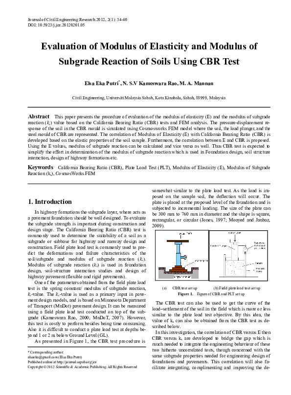 Pdf Evaluation Of Modulus Of Elasticity And Modulus Of Subgrade
