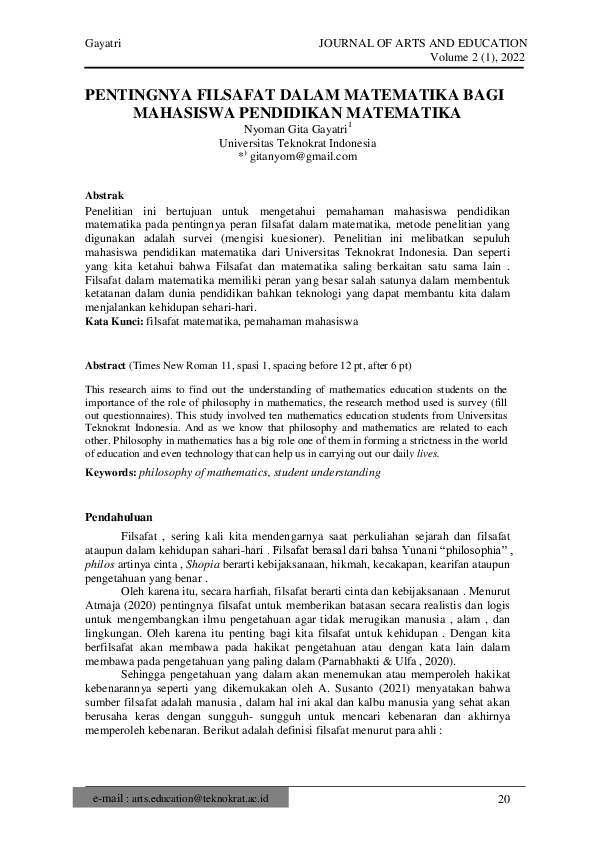 (PDF) Pentingnya Filsafat Dalam Matematika Bagi Mahasiswa Pendidikan Matematika