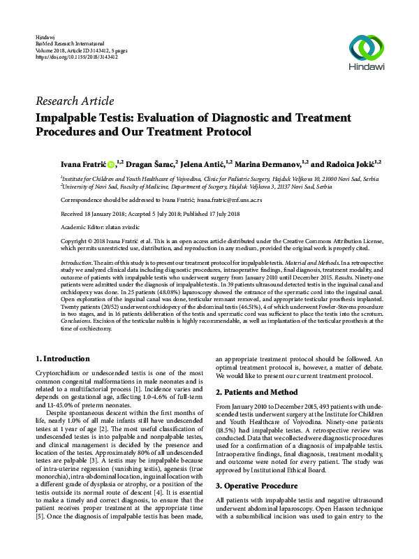 (PDF) Impalpable Testis: Evaluation of Diagnostic and Treatment ...