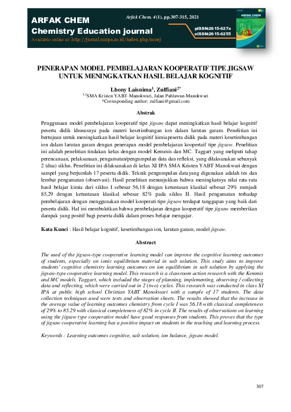 (PDF) Penerapan Model Pembelajaran Kooperatif Tipe Jigsaw Untuk Meningkatkan Hasil Belajar ...