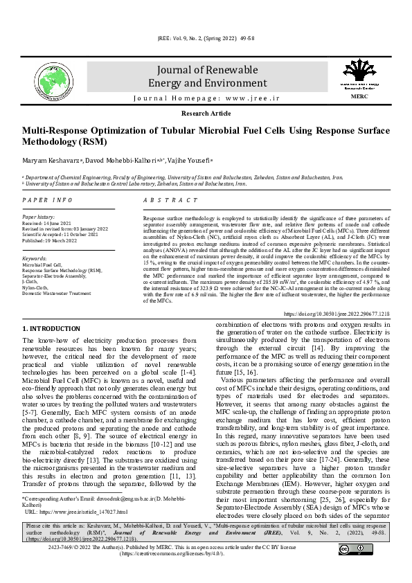 (PDF) Multi-Response Optimization of Tubular Microbial Fuel Cells Using ... (PDF) Multi-Response Optimization of Tubular Microbial Fuel Cells Using ...