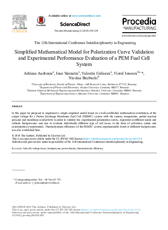 Pdf Simplified Mathematical Model For Polarization Curve Validation