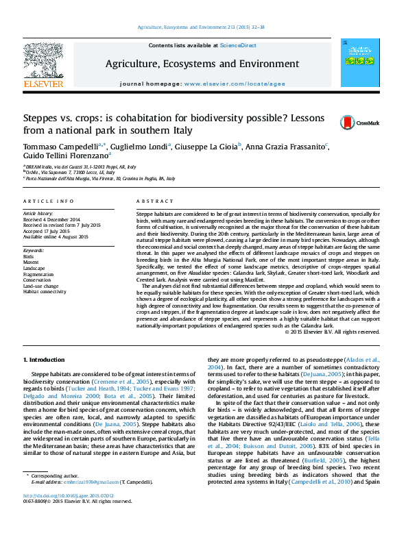 (PDF) Steppes vs. crops: is cohabitation for biodiversity possible ...