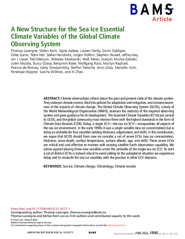 (PDF) A New Structure for the Sea Ice Essential Climate Variables of ...