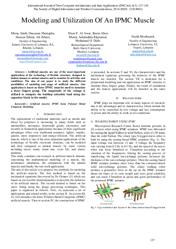 (PDF) Modeling IPMC Muscles for Artificial Grasping Applications
