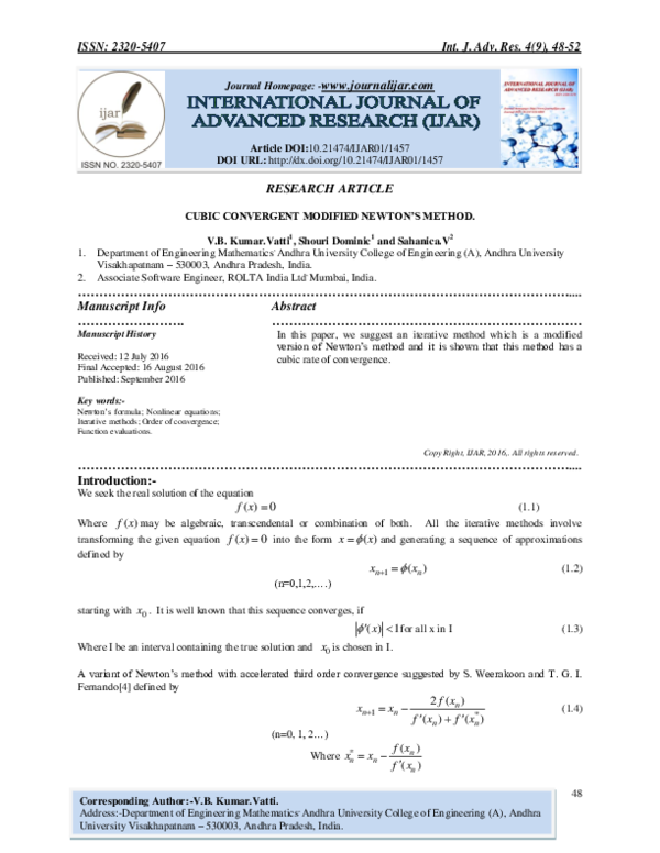(PDF) Cubic Convergent Modified Newton’s Method | Kumar Vatti - Academia.edu