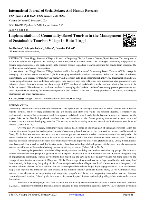 (PDF) Implementation of Community-Based Tourism in the Management of Sustainable Tourism Village ...