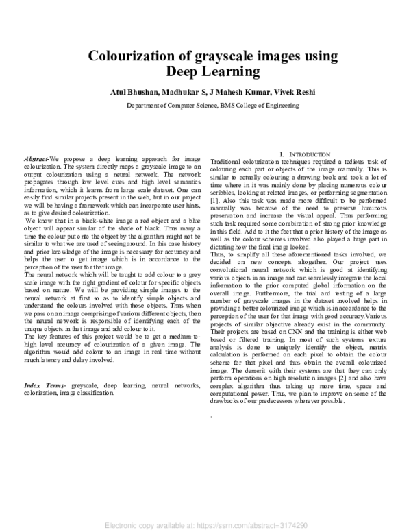 Pdf Colourization Of Grayscale Images Using Deep Learning 5999