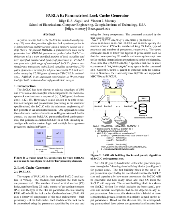 (PDF) PARLAK: A Tool for Configurable Lock Cache Generation