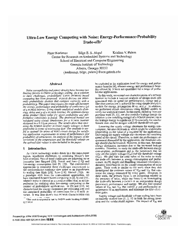 (PDF) Ultra-low energy computing with noise: Energy performance probability