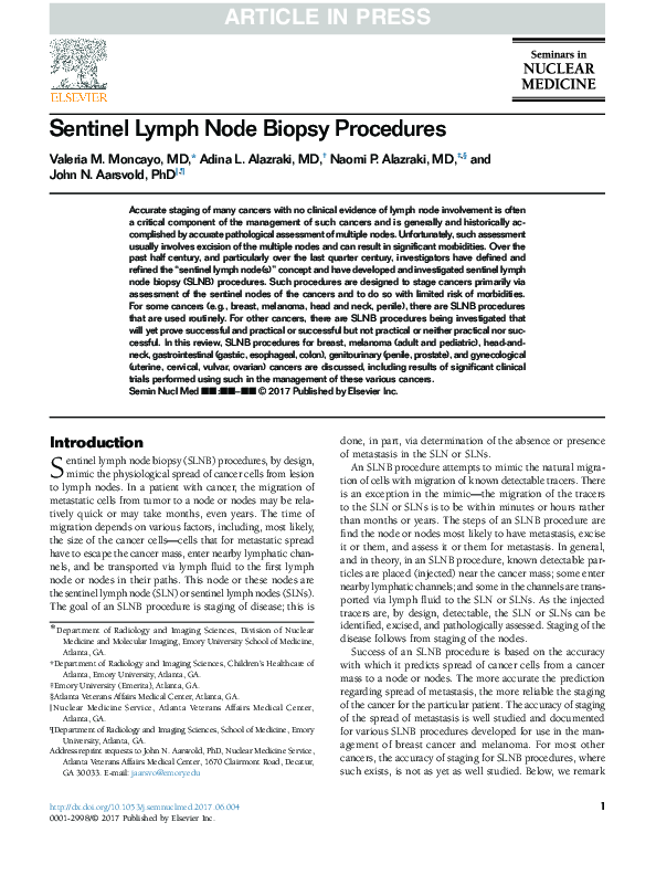 (PDF) Sentinel Lymph Node Biopsy Procedures