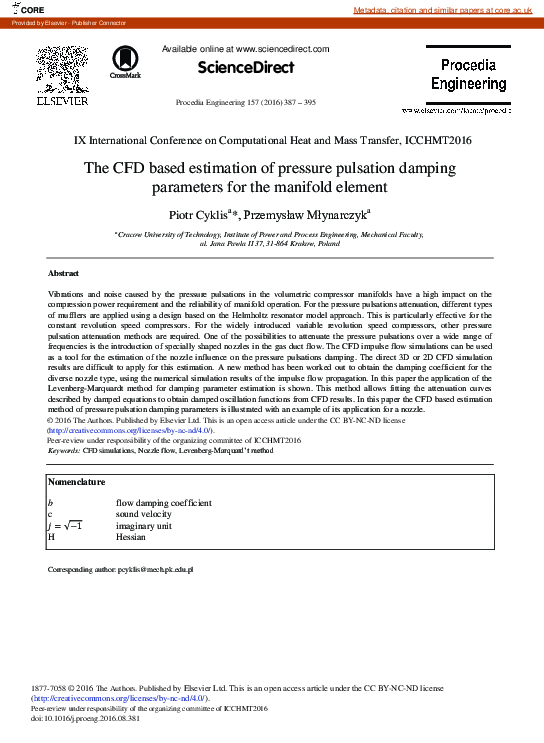 (PDF) The CFD Based Estimation of Pressure Pulsation Damping Parameters ...