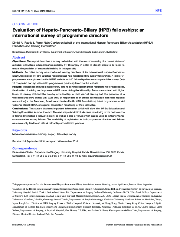 (PDF) Evaluation of Hepato-Pancreato-Biliary (HPB) fellowships: an ...