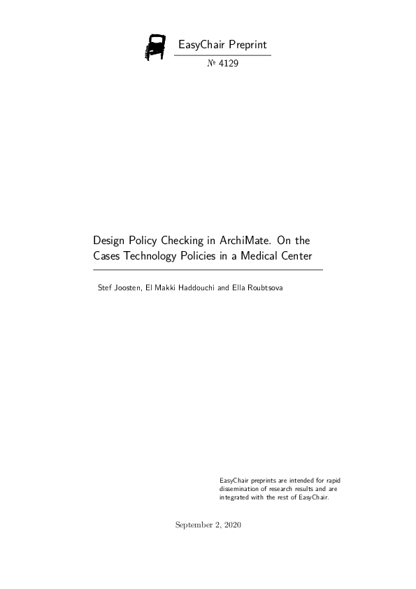 (PDF) Design Policy Checking in ArchiMate. On the Cases Technology Policies in a Medical Center