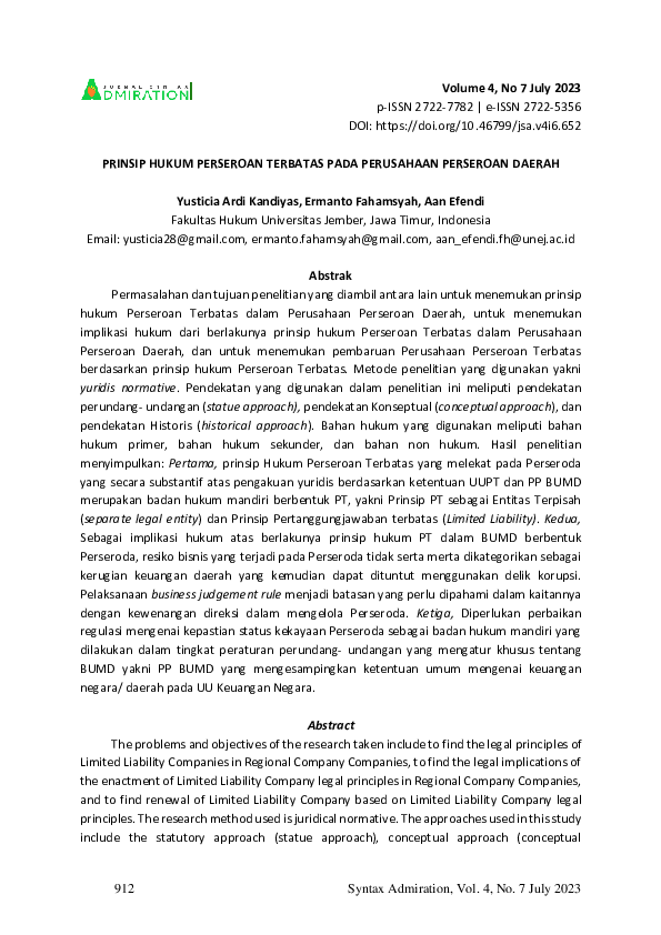 (PDF) Prinsip Hukum Perseroan Terbatas pada Perusahaan Perseroan Daerah