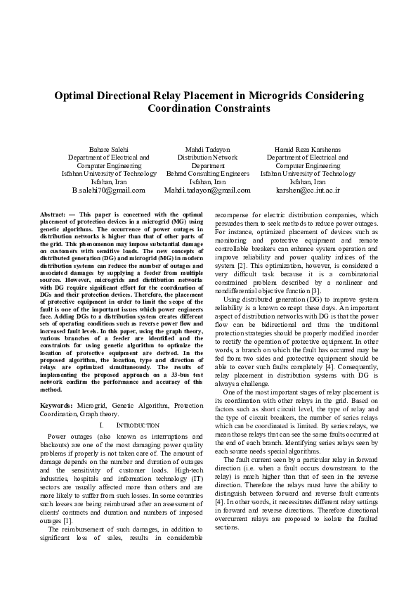 (PDF) Optimal directional relay placement in microgrids considering coordination constraints