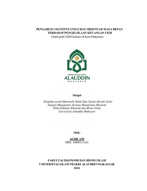 (PDF) Pengaruh Cognitive Style dan Orientasi Masa Depan terhadap ...