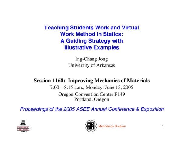 (PDF) Teaching Students Work And Virtual Work Method In Statics: A ...