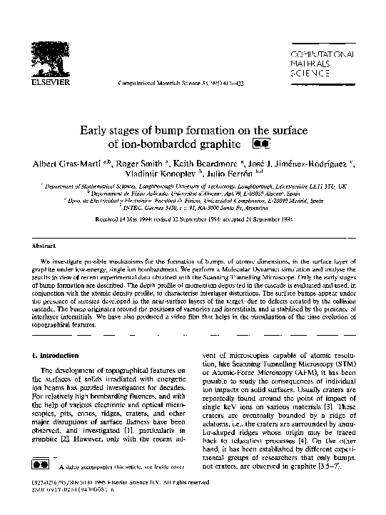 (PDF) Early stages of bump formation on the surface of ion-bombarded graphite | Vladimir ...
