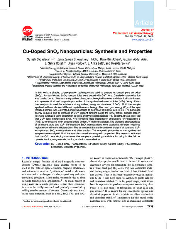 (PDF) Cu-Doped SnO2 Nanoparticles: Synthesis and Properties
