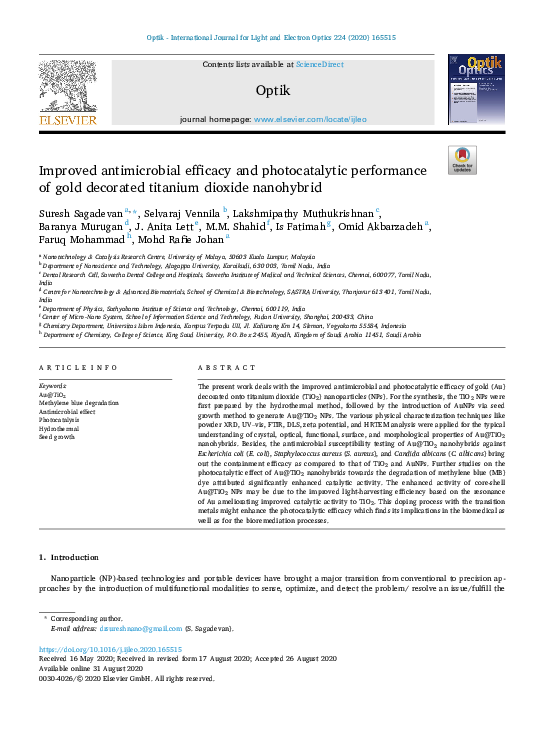 (PDF) Improved antimicrobial efficacy and photocatalytic performance of ...