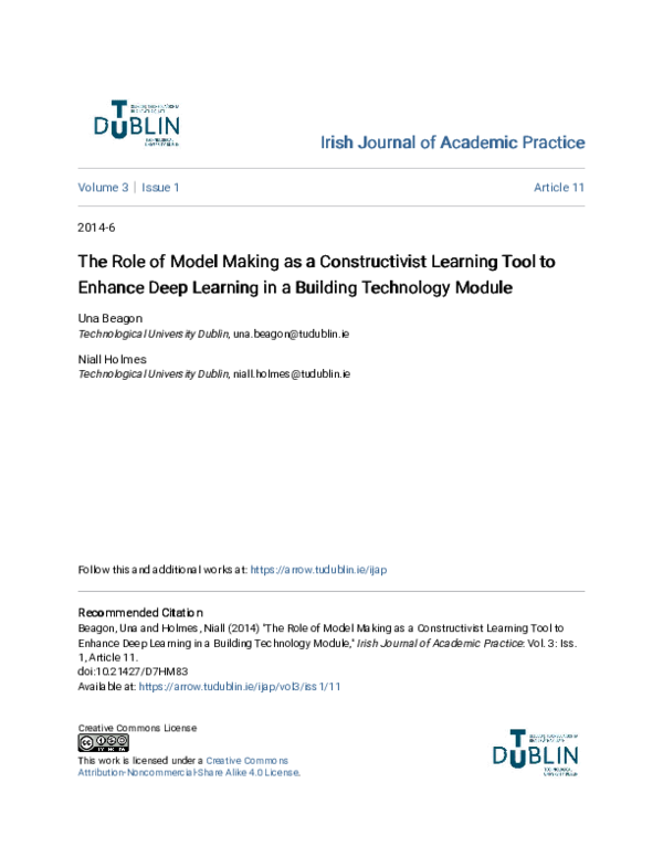 (PDF) The Role of Model Making as a Constructivist Learning Tool to Enhance Deep Learning in a ...