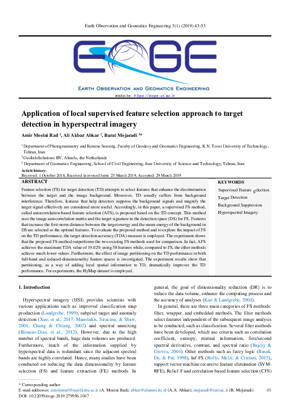 Pdf Application Of Local Supervised Feature Selection Approach To Target Detection In