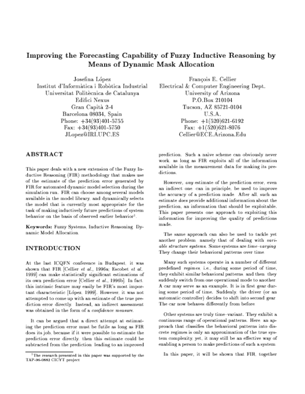 (PDF) Improving the Forecasting Capability of Fuzzy Inductive Reasoning by Means of Dynamic Mask ...