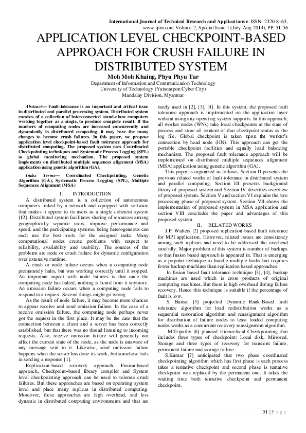 (PDF) Application Level Checkpoint-Based Approach for Crush Failure in Distributed System