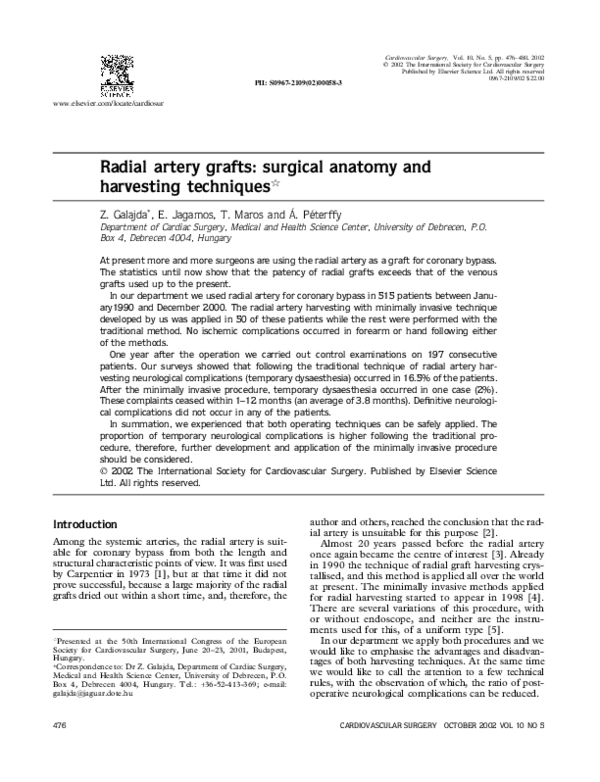 (PDF) Radial artery grafts: surgical anatomy and harvesting techniques