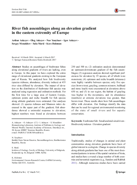 (PDF) River fish assemblages along an elevation gradient in the eastern ...