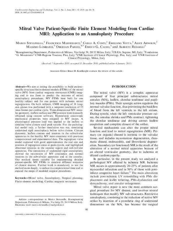 (PDF) Mitral Valve Patient-Specific Finite Element Modeling from Cardiac MRI: Application to an ...