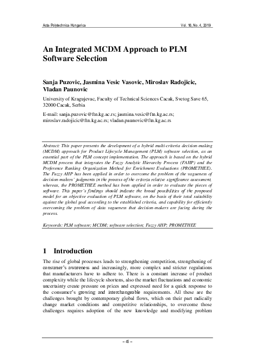 (PDF) An Integrated MCDM Approach to PLM Software Selection | Sanja Puzovic - Academia.edu